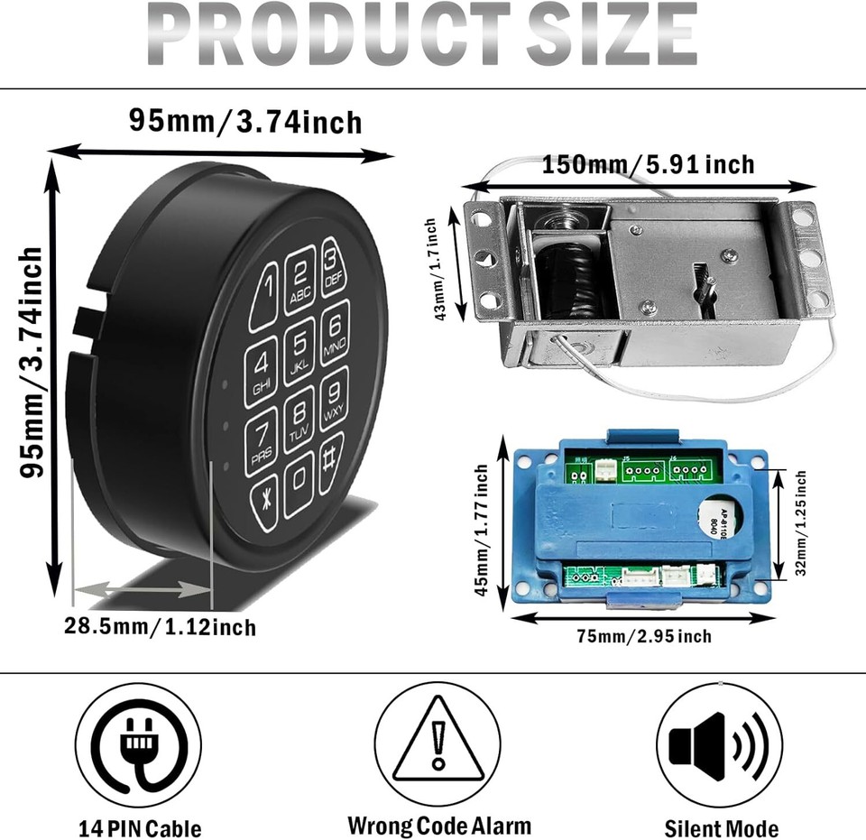 Gun Safe Replacement Lock Electronic Black keypad Lock Solenoid Lock 2 ...