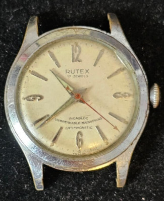Vintage RUTEX Incabloc, unbreakable mainspring, Red second hand. Parts ...