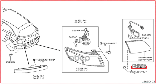 26545-CL00A Nissan Backup lamp assy-lh 26545CL00A, New Genuine OEM Part ...