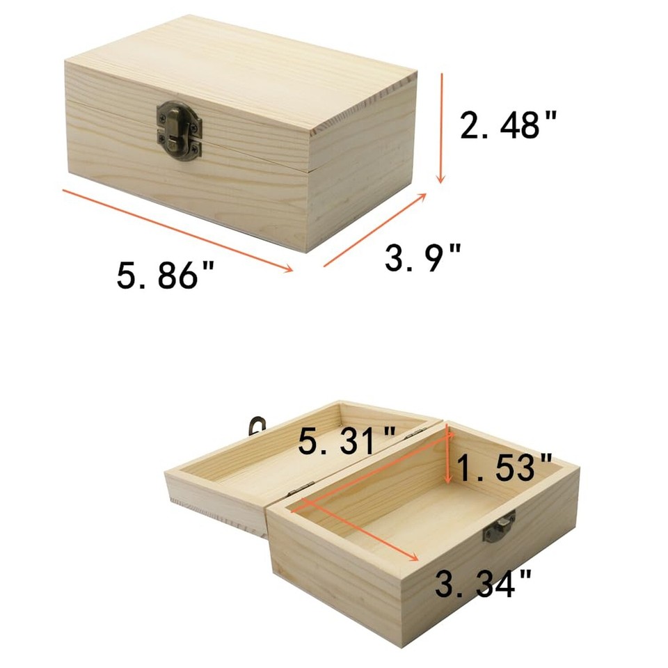 Cuboid 5.86"x3.9" Unfinished Wooden Box Natural Pine Wood DIY Craft ...