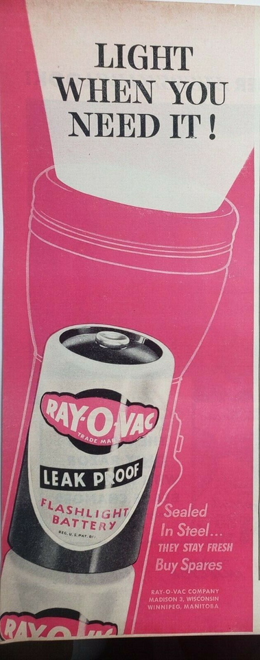 Ray-o-Vac Battery Print Ad Vintage 1947 Ephemera Wall Art Decor ...