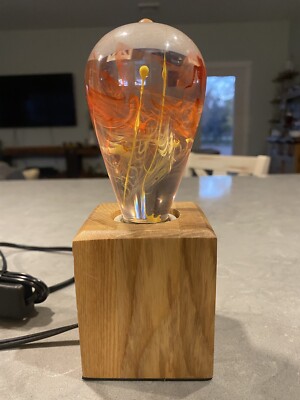 Solar Corona LED Light Bulb In Wooden Base Toggle Power Switch Ambient ...