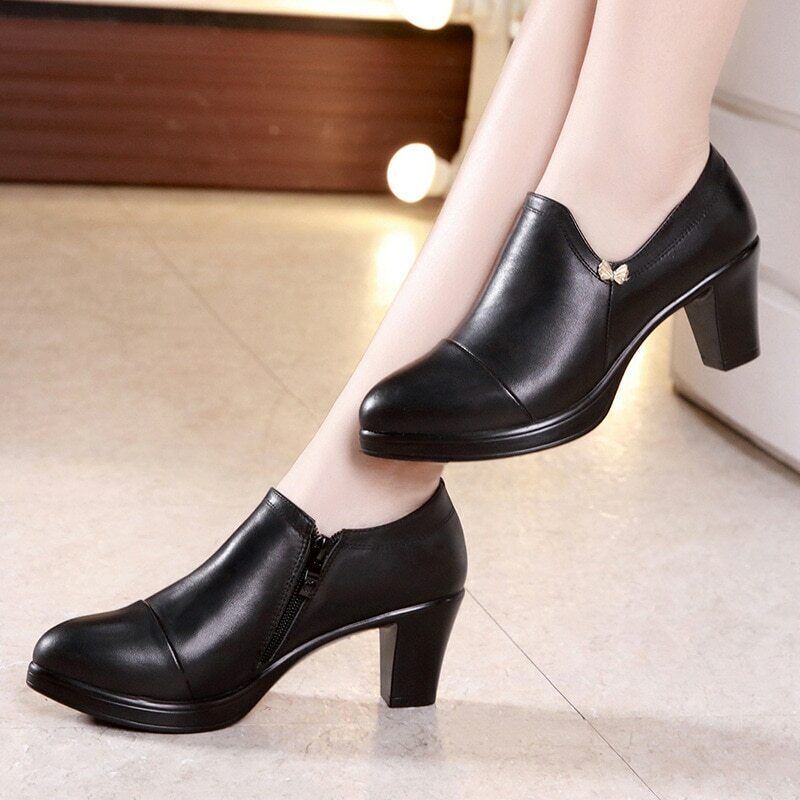 Women Black Platform Pointed Toe Pumps High Heels Thick Heel Party ...