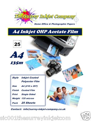 A4 Inkjet Transparency OHP Acetate Film 135 micron 25 SHEETS Instant ...