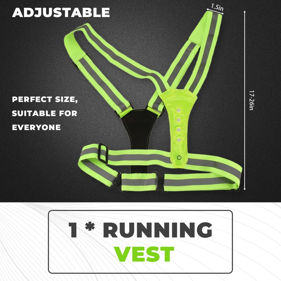 2X(LED Reflective Running Vest,Adjustable Elastic Running Safety Gear ...