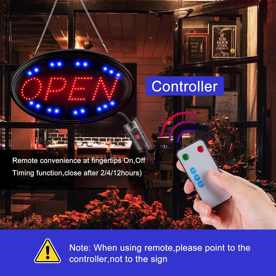 Large 23x14 LED Open Sign with Remote - Flashing & Steady Modes for ...
