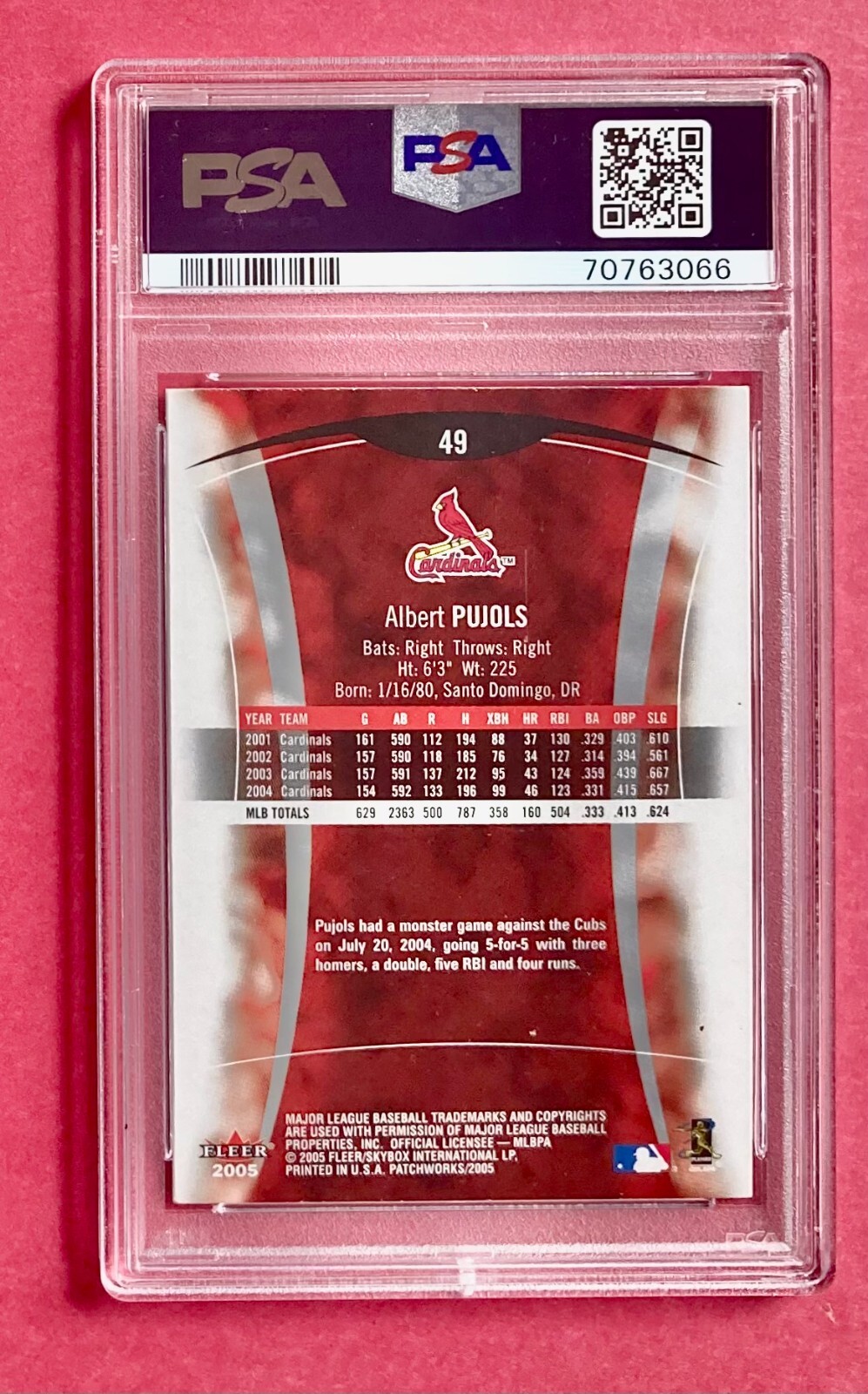 2005 Fleer Patchworks Albert Pujols #49 St. Louis Cardinals (3x MVP ...