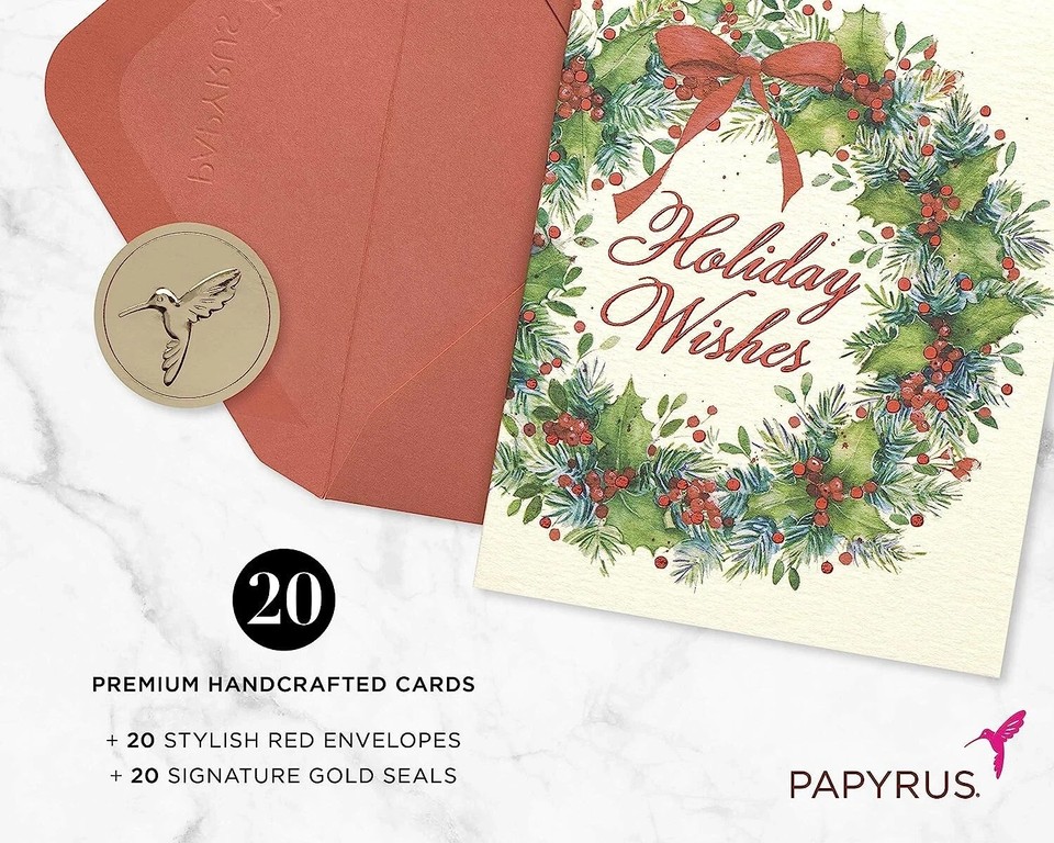 Papyrus Christmas Cards Boxed Christmas Wreath and Holiday Wishes 20 ...
