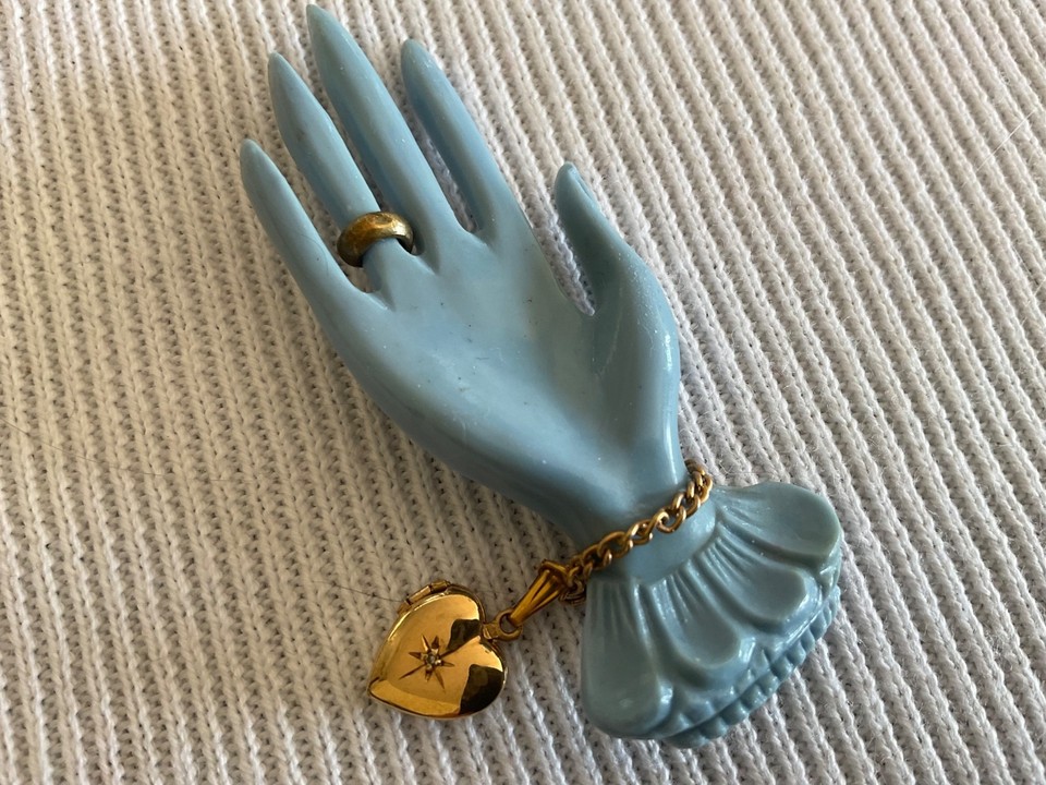 Vintage Blue Plastic Hand w/ Locket Brooch | eBay