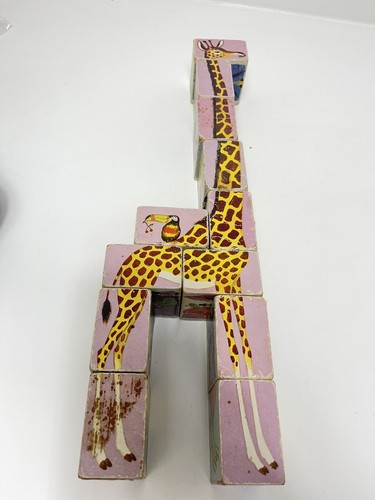 VTG Wooden Blocks Giraffe Train Bunny With Carrot And Three More Block ...