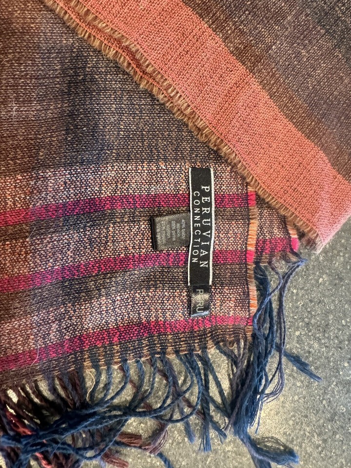 Peruvian Connection Brown Pink Plaid Scarf 14x68 Alpaca Pima Cotton | eBay
