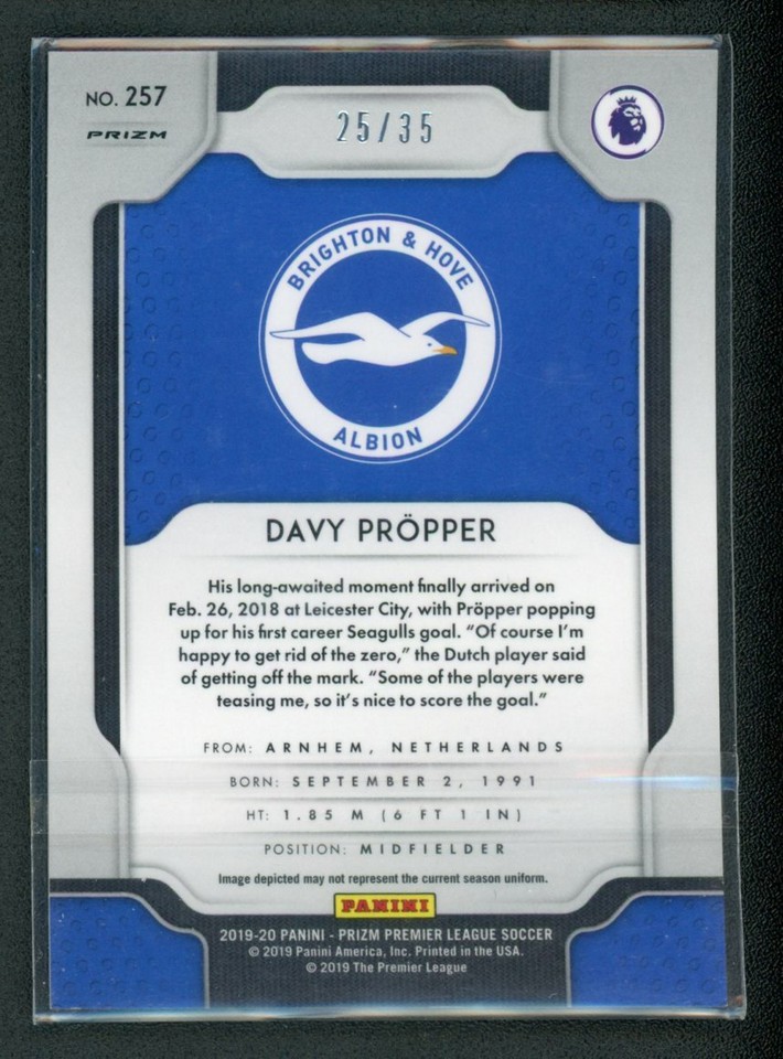 2019-20 Davy Propper 25/35 Panini Prizm Premier League Breakaway Cyan ...