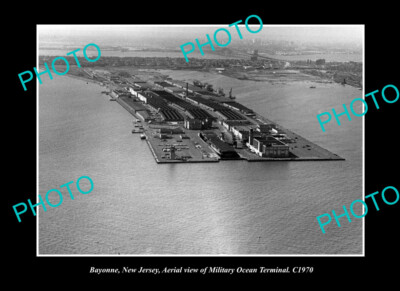 OLD POSTCARD SIZE PHOTO BAYONNE NEW JERSEY, AERIAL VIEW MILITARY ...