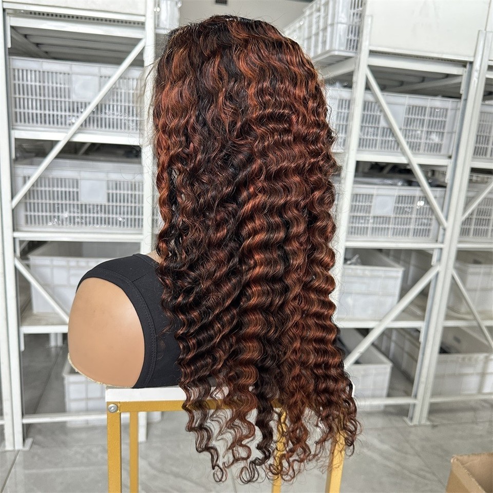 22" 1b/350# Deep wave Medium Brown lace front Wig human hair for women ...
