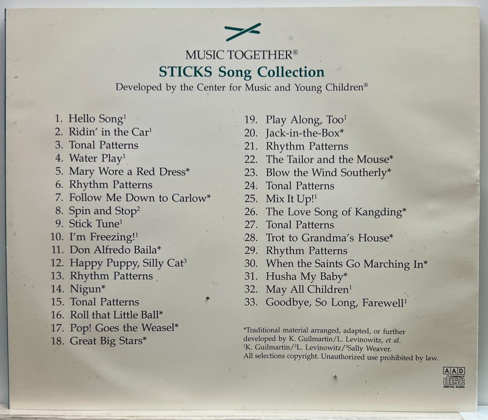 Music Together : Sticks - Song Collection (CD 2005) *Rare* *Good* | eBay
