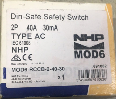 NHP MOD6 RCCB 2 Pole 40A / 30mA New | eBay