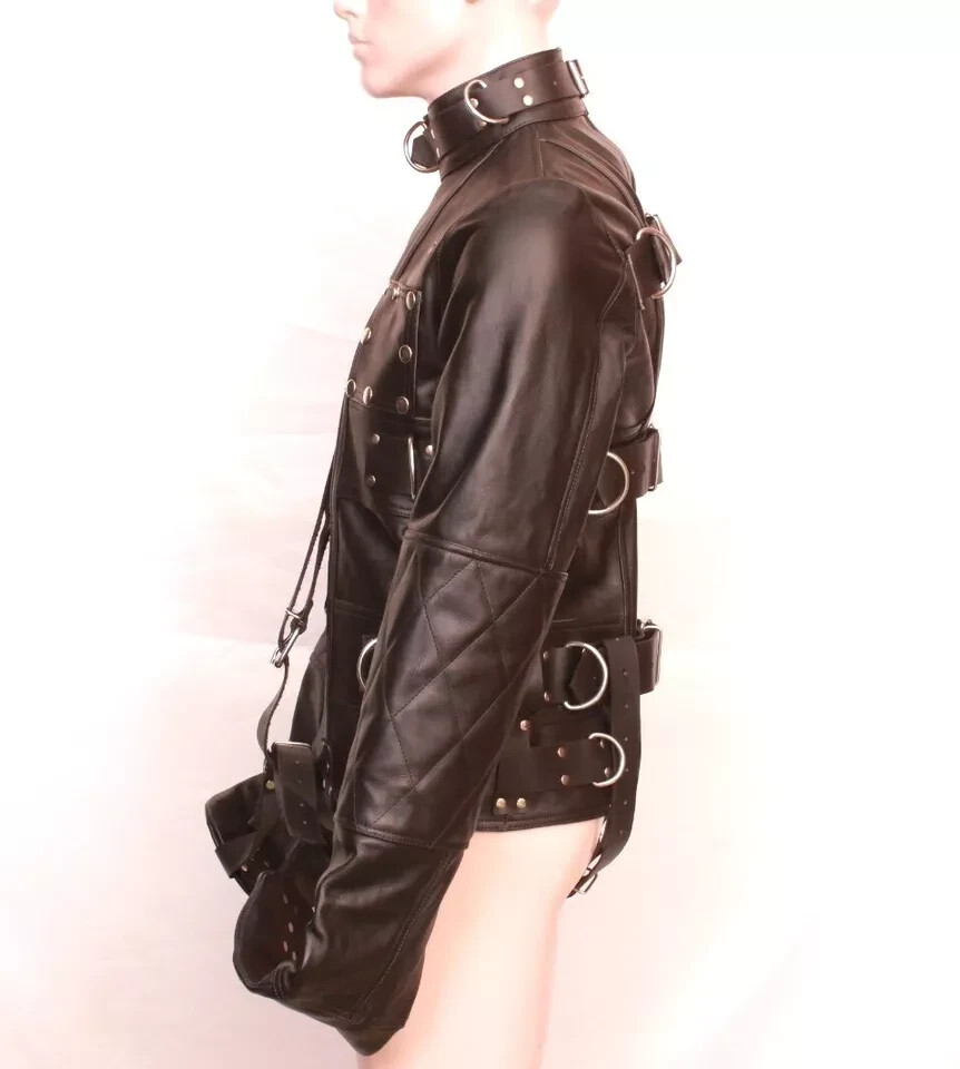 Mens Leather Heavy Duty Straight Jacket Cowhide Leather Straitjacket ...