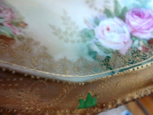 Antique RS Prussia Rose Design Gold Gilt Beaded Edge Footed 7.5 in ...