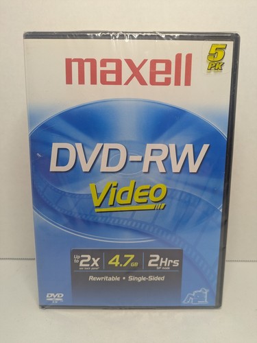 Maxell 5 Pack DVD-RW Rewritable Video 2X Write Speed 4.7 GB Up To 6 Hr ...
