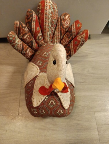 Lg Vtg Handmade Stuffed Fabric Turkey THANKSGIVING DECOR Centerpiece ...