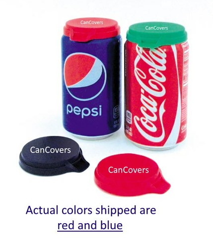 with text 3 SODA CAN LIDS POP BEVERAGE CAN COVERS TOPS CAPS RED BLUE ...