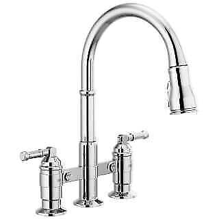 Delta Broderick Two Handle Pull-Down Bridge Kitchen Faucet - Chrome ...