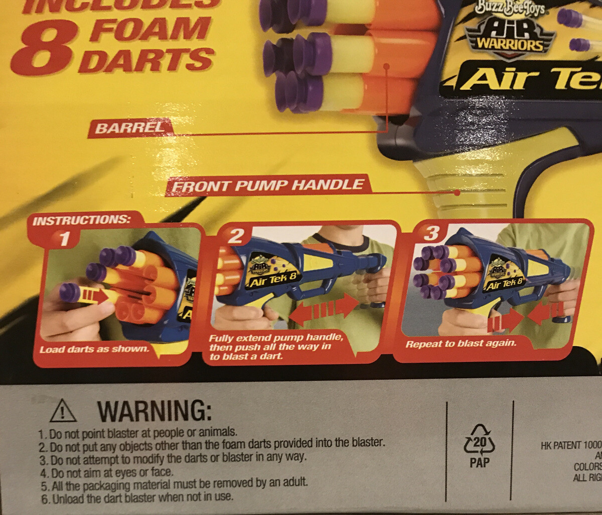 Buzz Bee Air Tek 8• Rapid Fire Tek•Pump Advance Dart Blasting Action• W ...