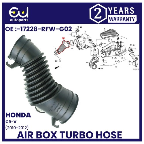 HONDA CR-V 1.6 DIESEL AIR BOX TO TURBO AIR INTAKE HOSE PIPE TUBE 2013 ...