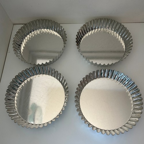 Lot 4 Fluted Tart Flan Quiche Pans Metal Removable Bottom 9.75" Made in ...