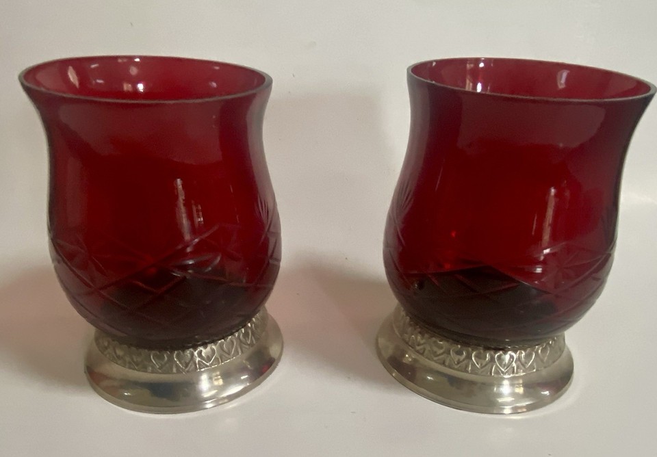 2 Ruby Red Cut Glass Diamond & Star Tealight Metal Base India, Vtg | eBay