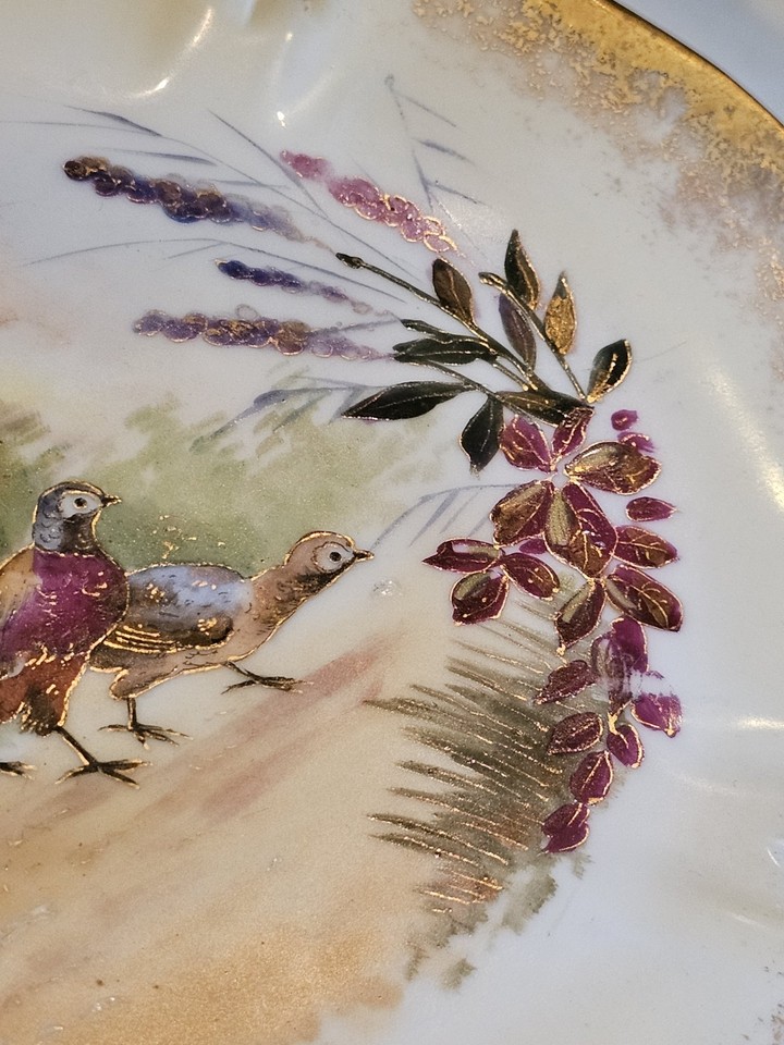 Set of Antique Limoges M Rendon Porcelain 1 Platter 4 Plates Birds game ...