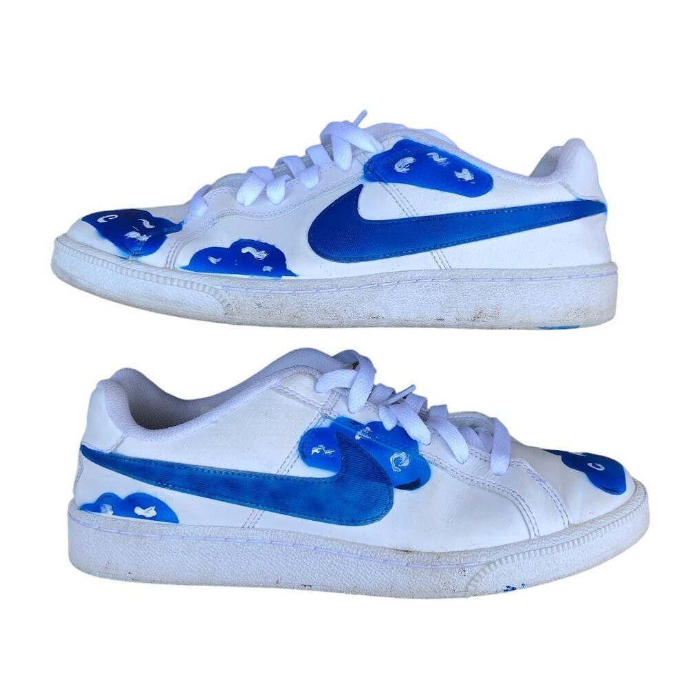 CUSTOM Nike Court Royale White Metallic Silver Size 8… - Gem