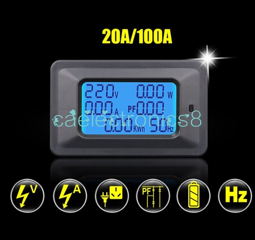AC 20A/100A Digital LCD Panel Meter Monitor Power Energy Ammeter ...