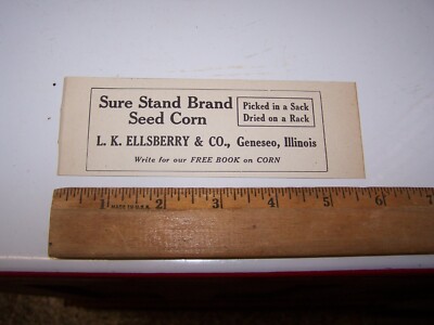 1917 SURE STAND BRAND SEED CORN - L.K. ELLSBERRY & CO Paper Ad GENESEO ...