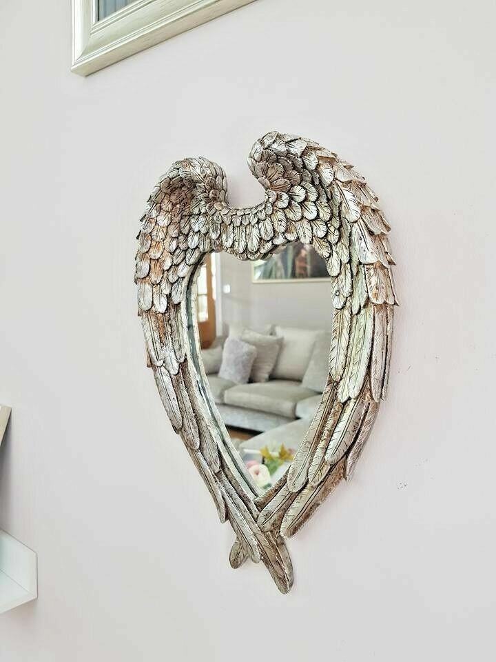 Heart Angel Wings Mirror Feathered Rustic Home Decor Wall Hanging ...