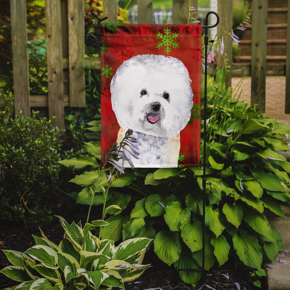 SC9402GF Bichon Frise Red and Green Snowflakes Holiday Christmas Garden ...
