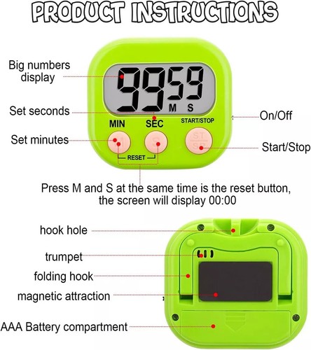 Compact Digital Timer, Kitchen All-Purpose Timers Count Up or Down ...
