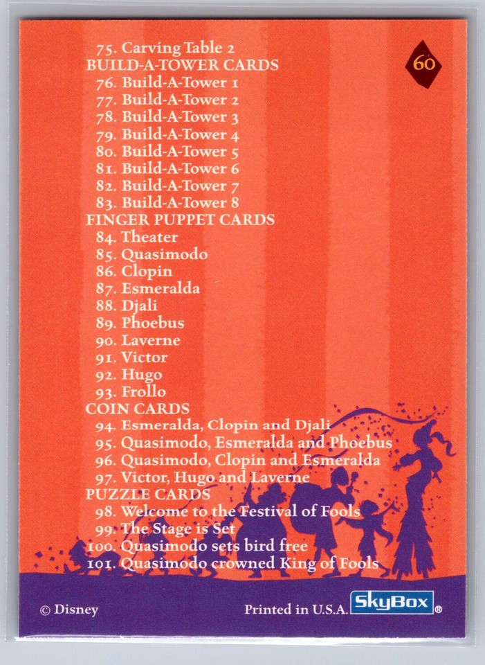 1996 Skybox The Hunchback of Notre Dame Checklist Card #60 | eBay