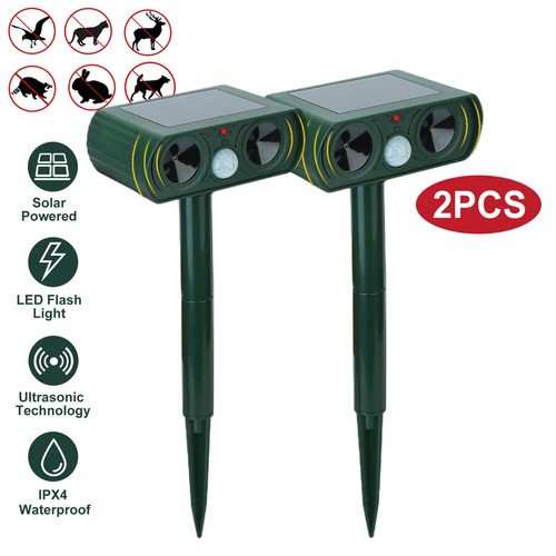 2 Pack Animal Repeller Ultrasonic Solar Powered Yard Pest Mice Raccoon ...