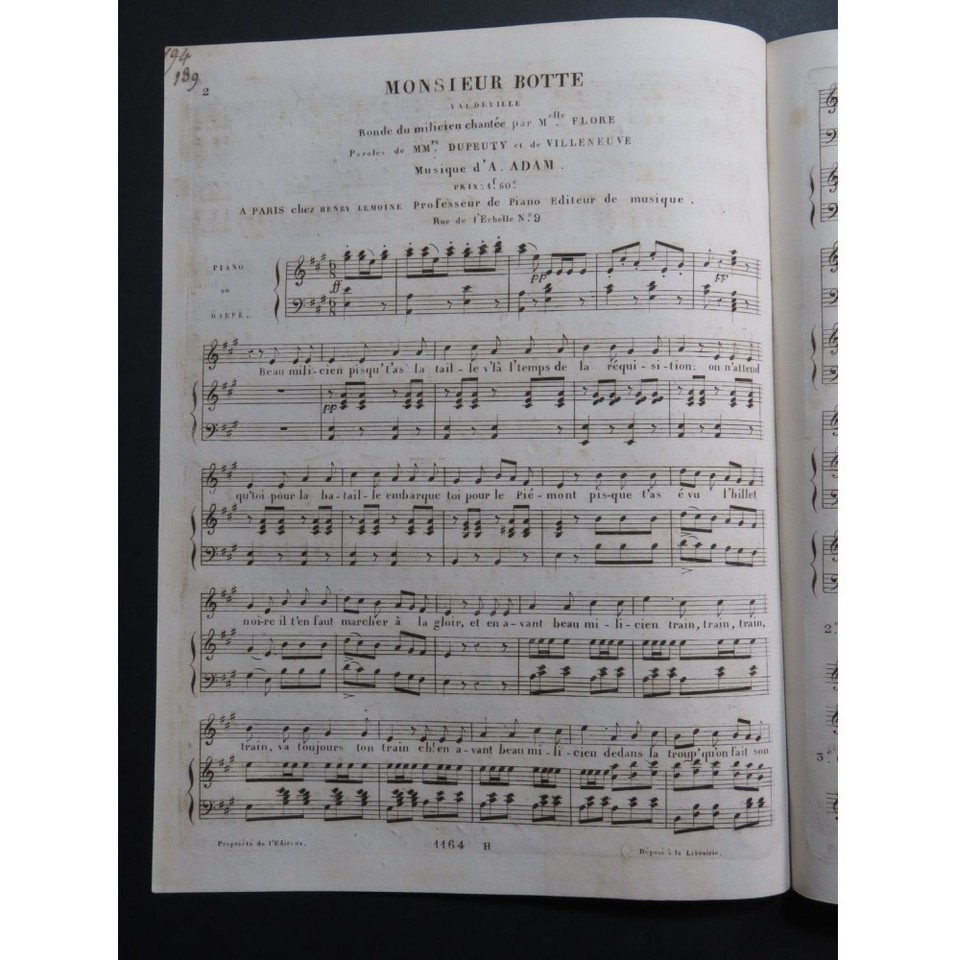ADAM Adolphe Ronde du Milicien Chant Piano ou Harpe ca1825 | eBay