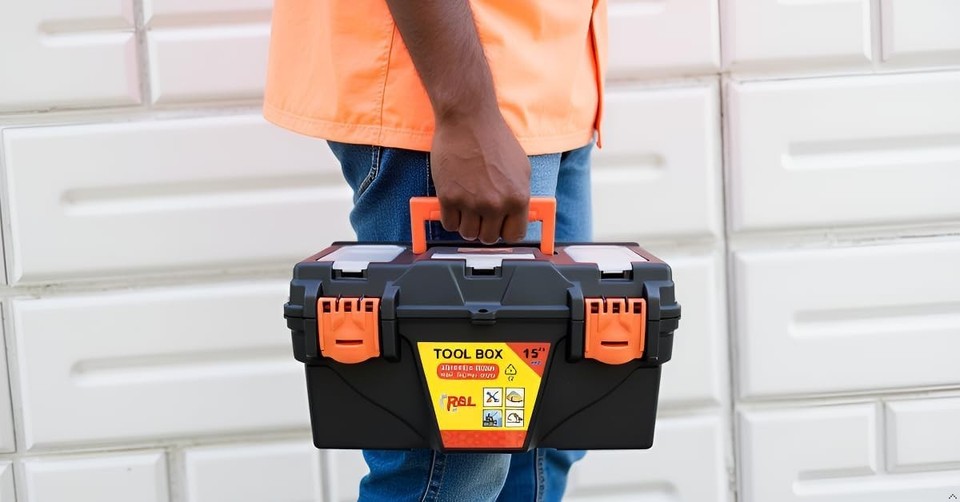 Tool Box 15 Inch Black/Orange With Removable Tray And Top Storage ...