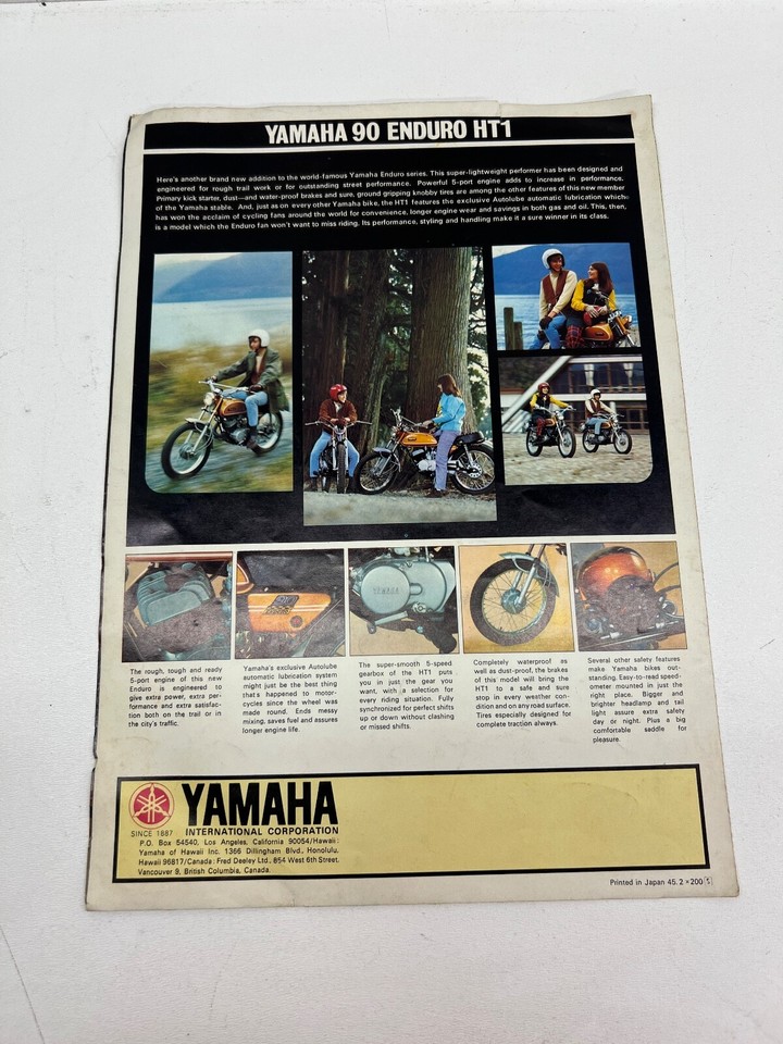 VINTAGE 1970S YAMAHA HT1 90 ENDURO DEALER SALES ADVERTISEMENT ORIGINAL ...