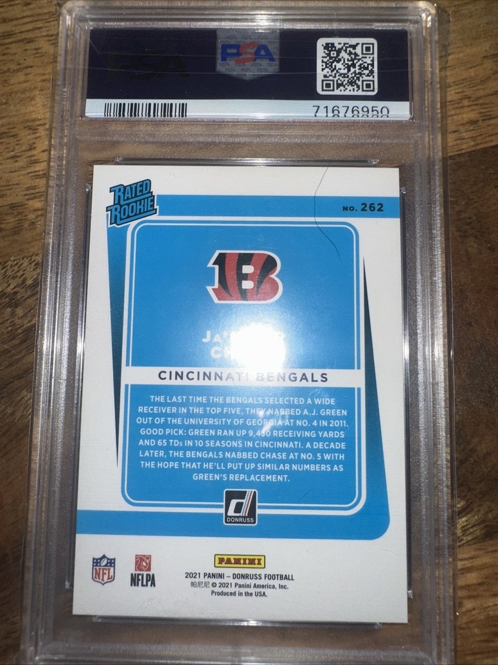 2021 Donruss Jamarr Chase Season Stat Line /500 #262 PSA 9 Purple Holo ...