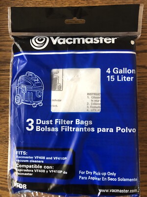 Vacmaster 4 Gallon Dust Bag, 3 Pack, VFDB for VF408 and VF410P SEALED ...