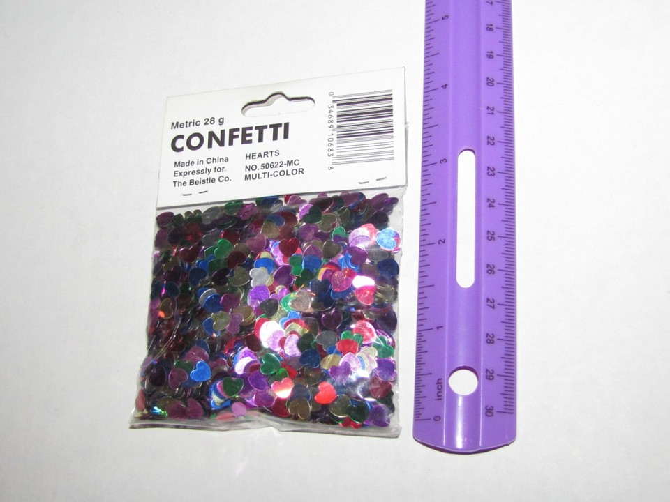 Multicolored Metallic Confetti, Each pkg 1 oz, Circles, Stars or Hearts ...
