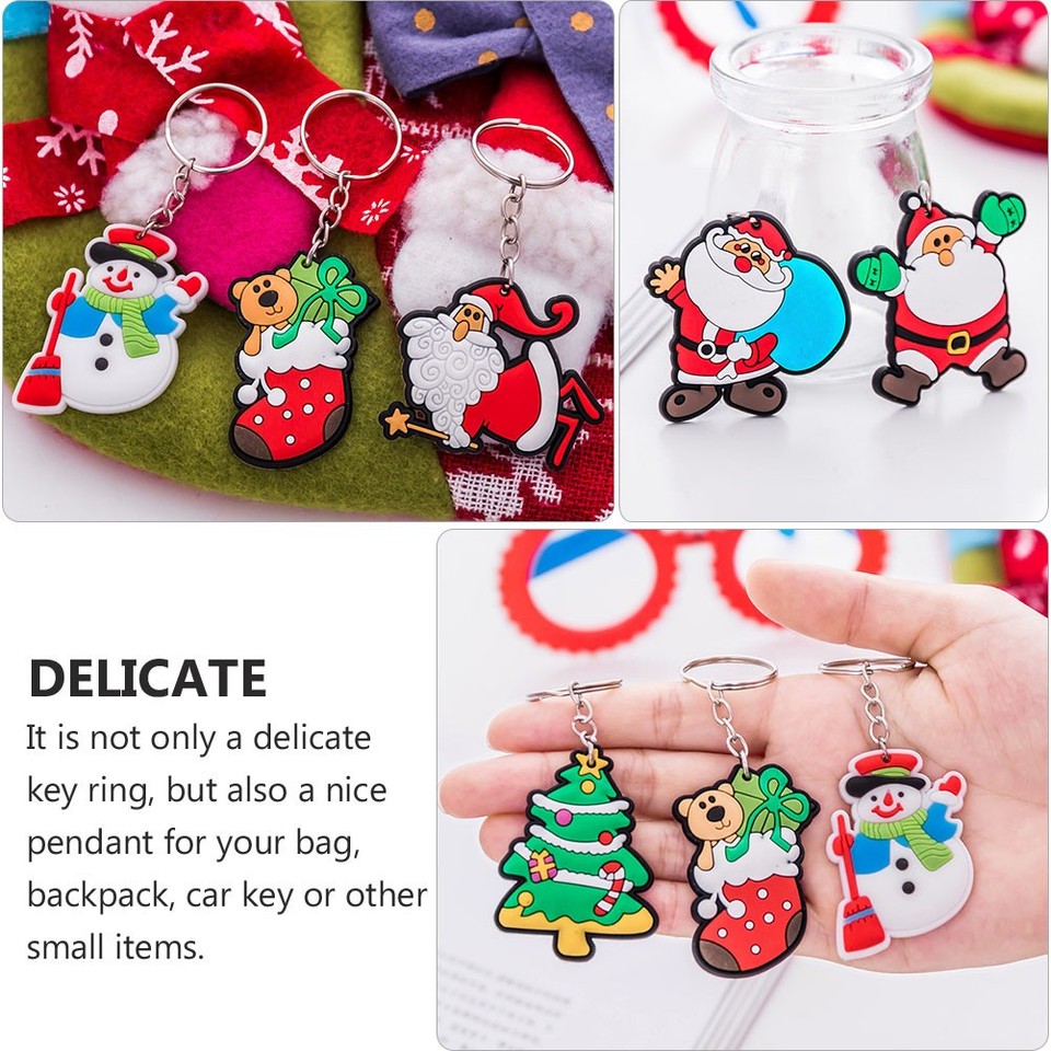 6Pcs Christmas Keychain Creative Key Ring Cartoon Xmas Keychain ...
