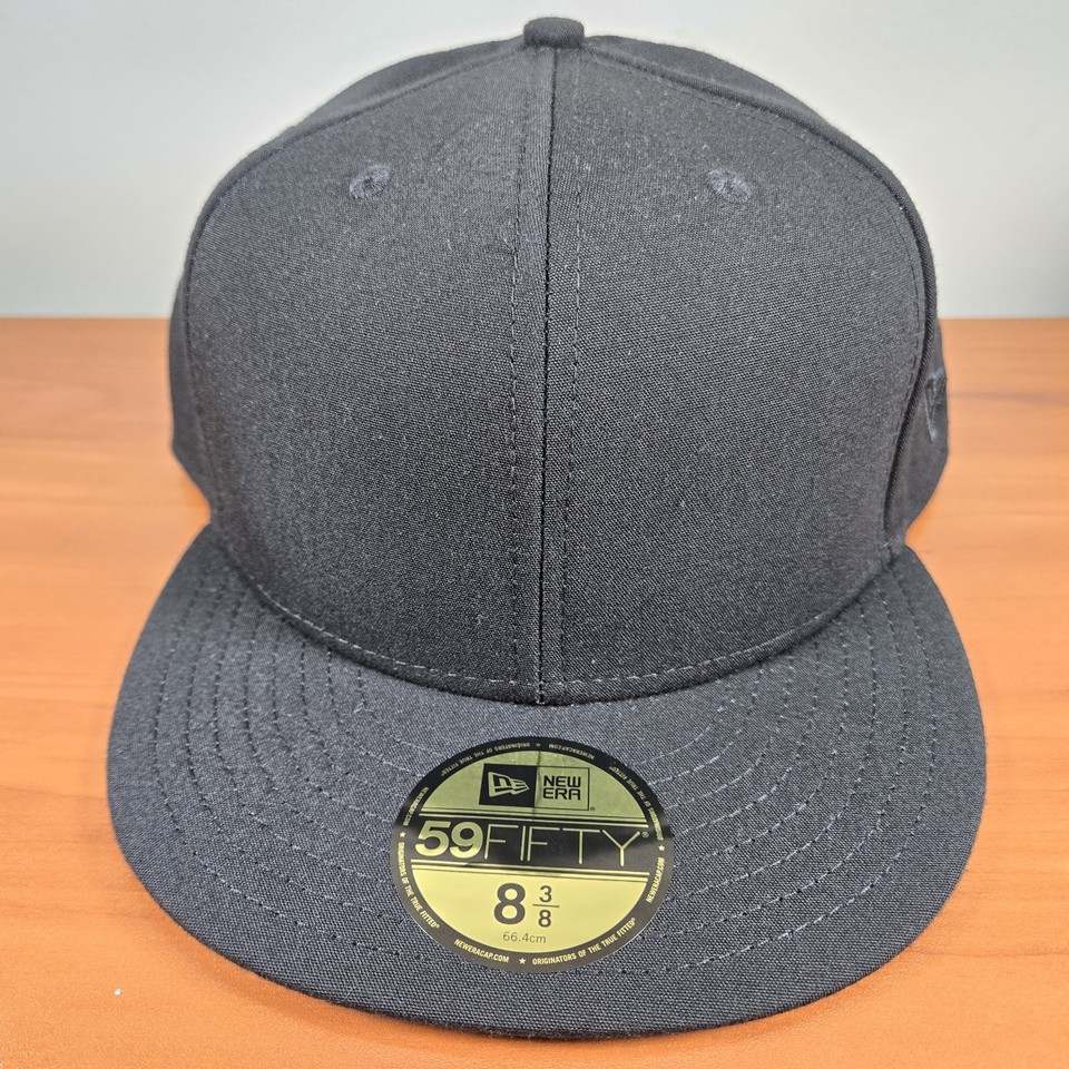 New Era Essential Black Blank 59Fifty Fitted Cap Hat 8 3/8 Flatbill ...