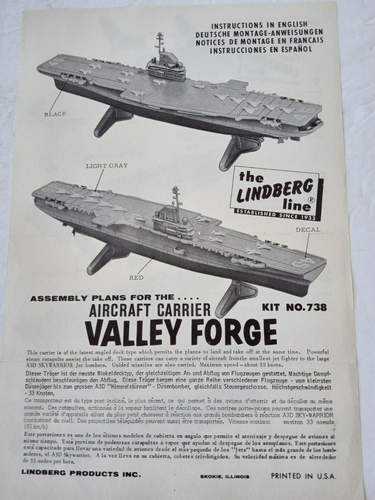 LINDBERG AIRCRAFT CARRIER VALLEY FORGE Model Kit 738:29 Instruction ...