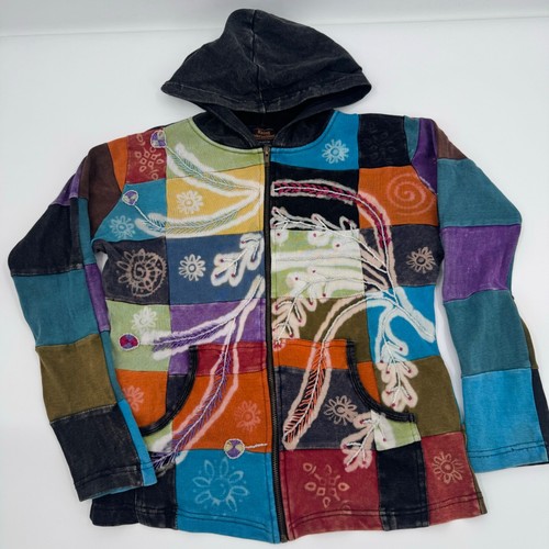 Rising International Jacket Women Small Patchwork Full Zip Hood Nepal ...