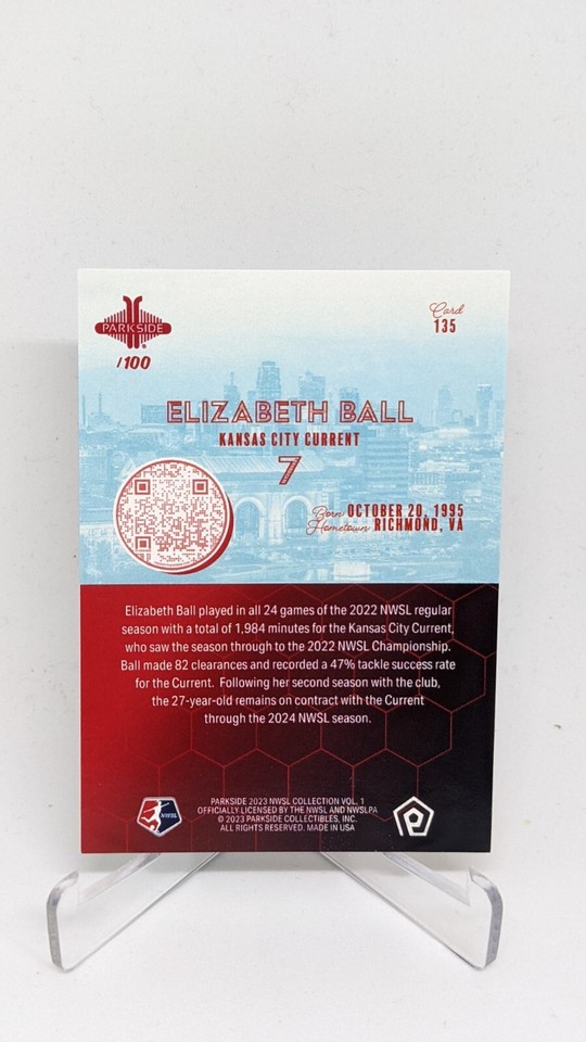2023 Parkside NWSL Vol 1 Elizabeth Ball Shimmer /100 #135 Kansas City ...